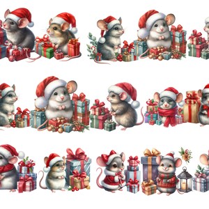 Christmas Mouse Clipart, Cute Mice in Santa Hat, Watercolor Christmas ...