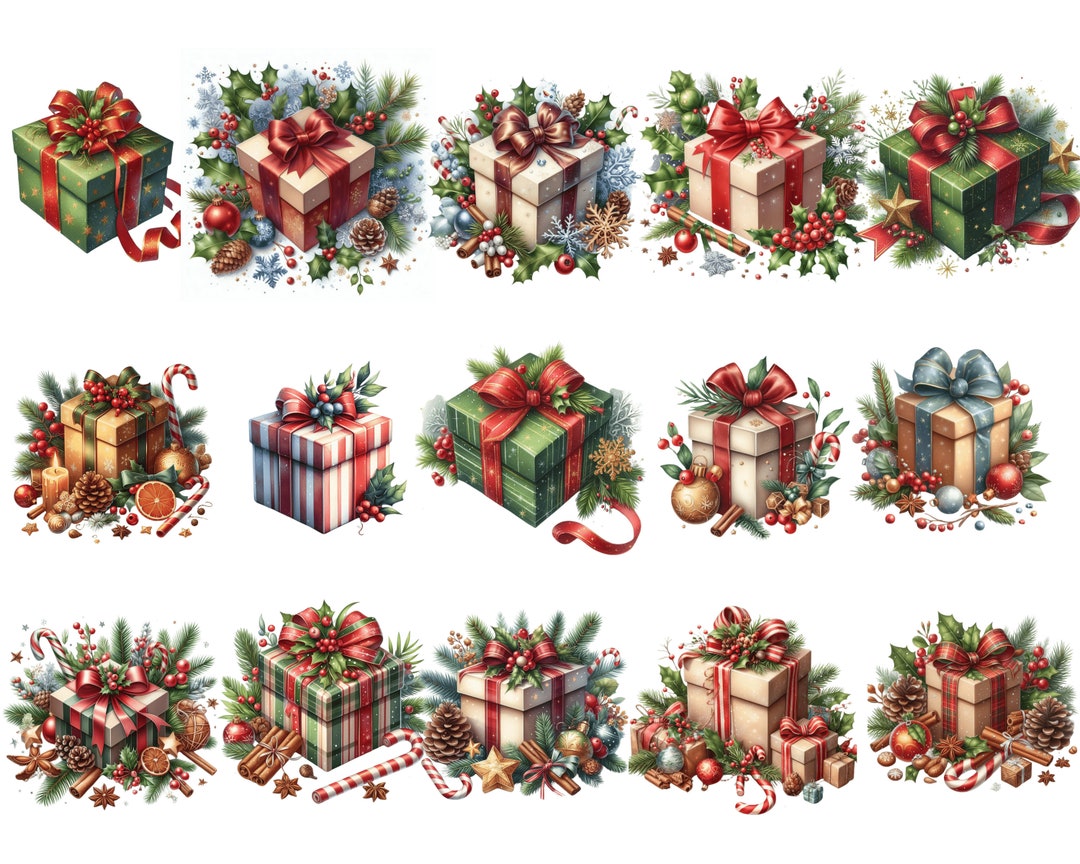 Watercolor Christmas Gift Boxes Clipart, Watercolor Clipart, Christmas ...