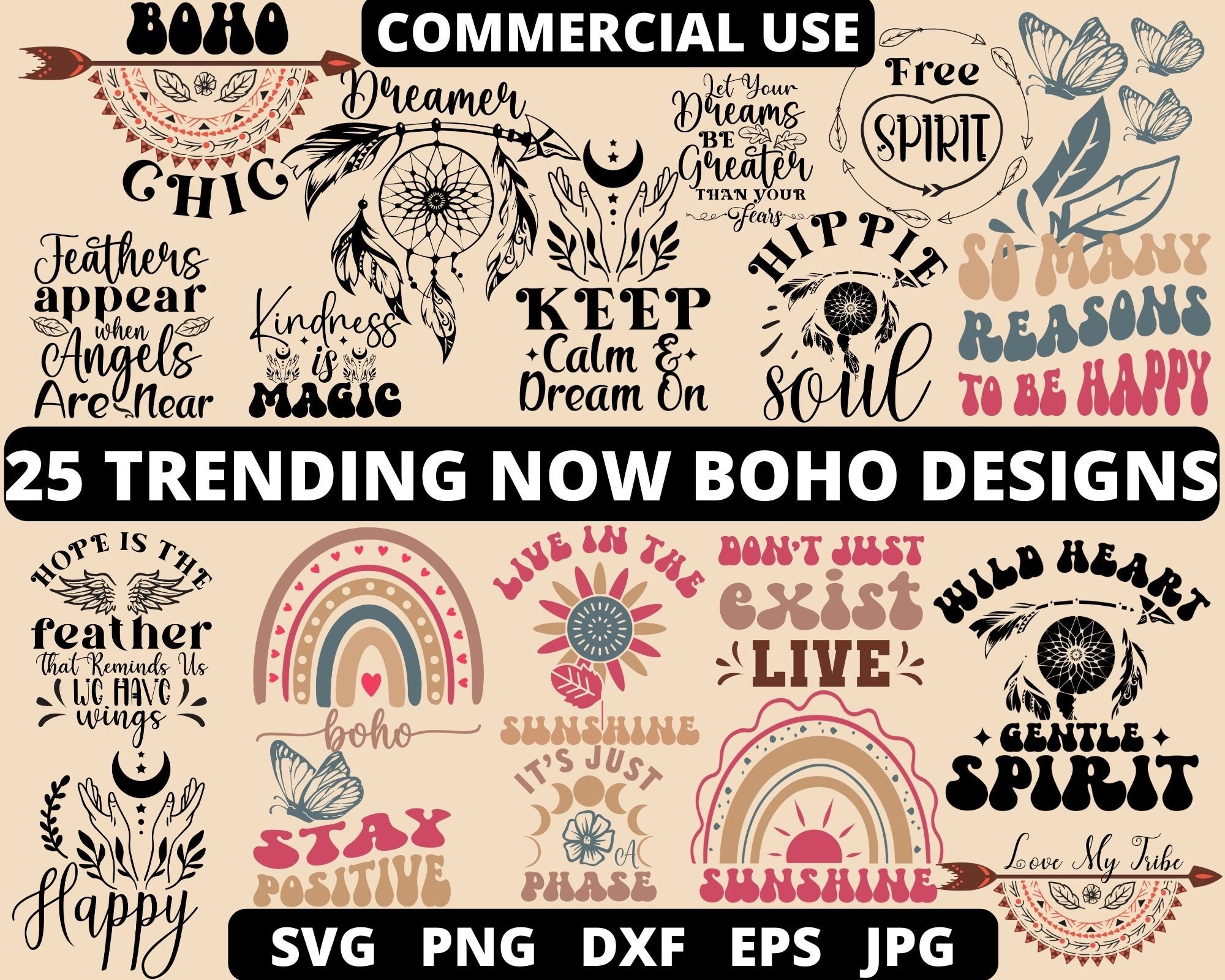 Boho Svg Boho Svg Bundle Shirt Rainbow Svg Minimalist - Etsy