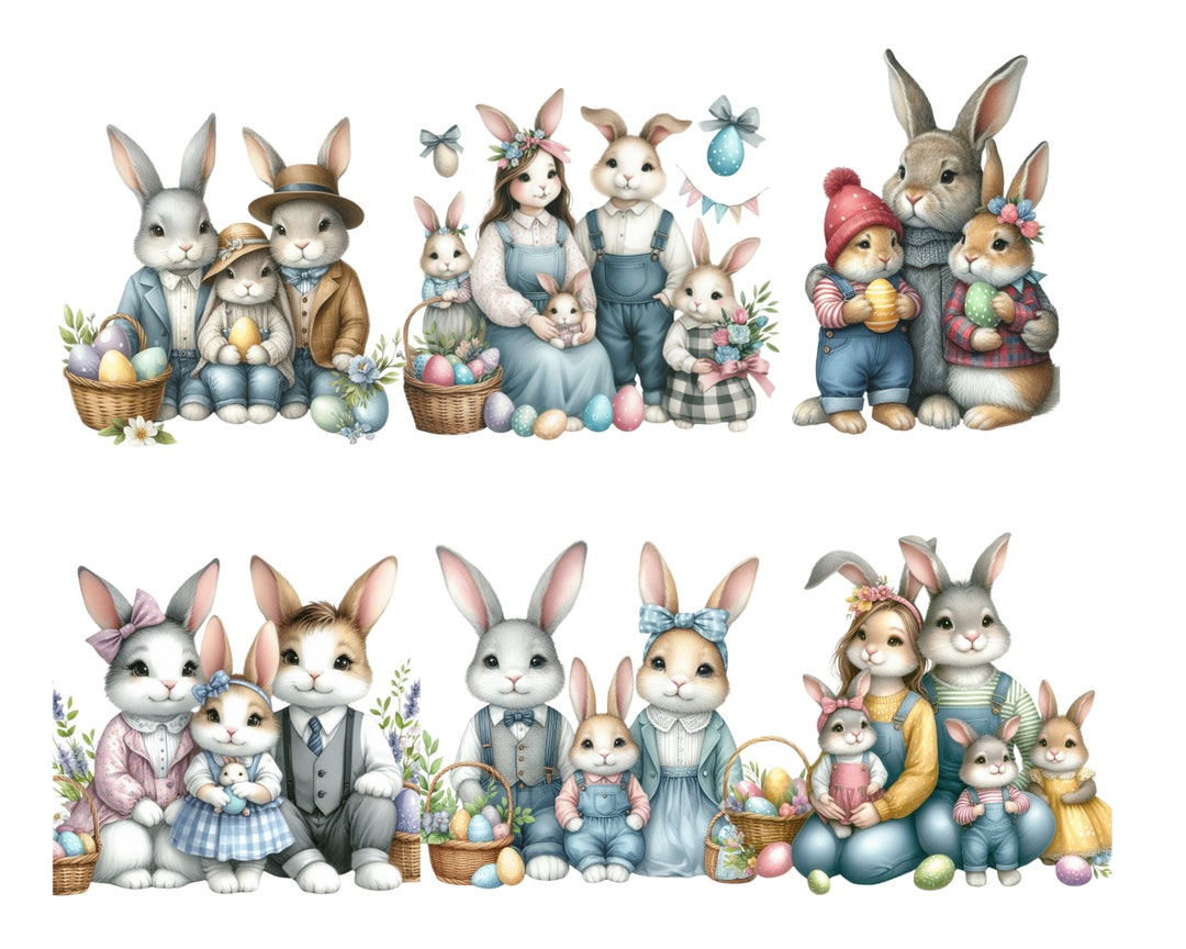 Bunny Family Easter Clipart, Easter Bunny, Rabbit Fanily Printable ...