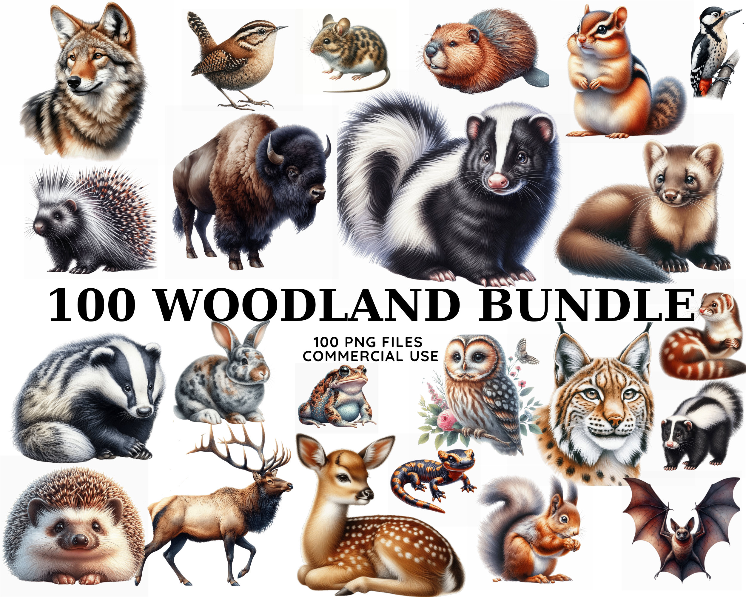Woodland Animals Clipart: 100+ Forest Creature Pngs (digital Download ...