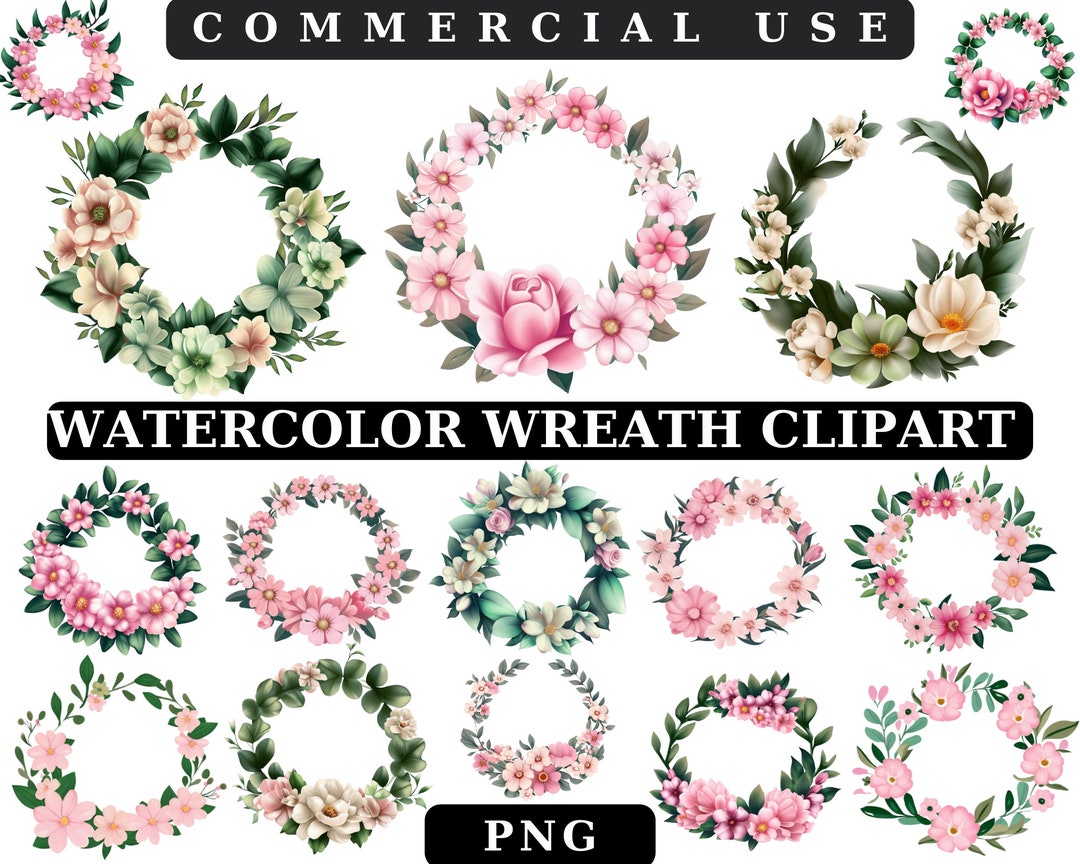 Watercolor Wreath Clipart, Digital Wreath, Watercolor Wreath Png ...