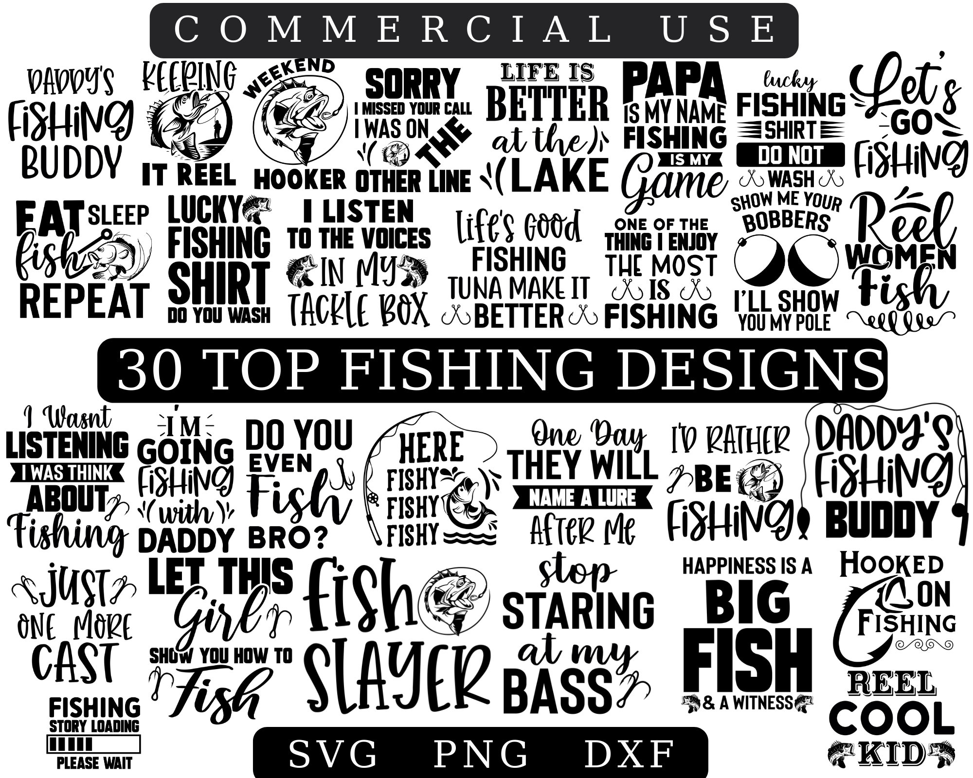 Fishing SVG Bundle: Fisherman Quotes, Fish Hook Designs (digital ...