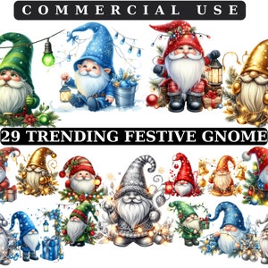 Watercolor Christmas Gnome Clipart, 29 High Quality PNG Files ...