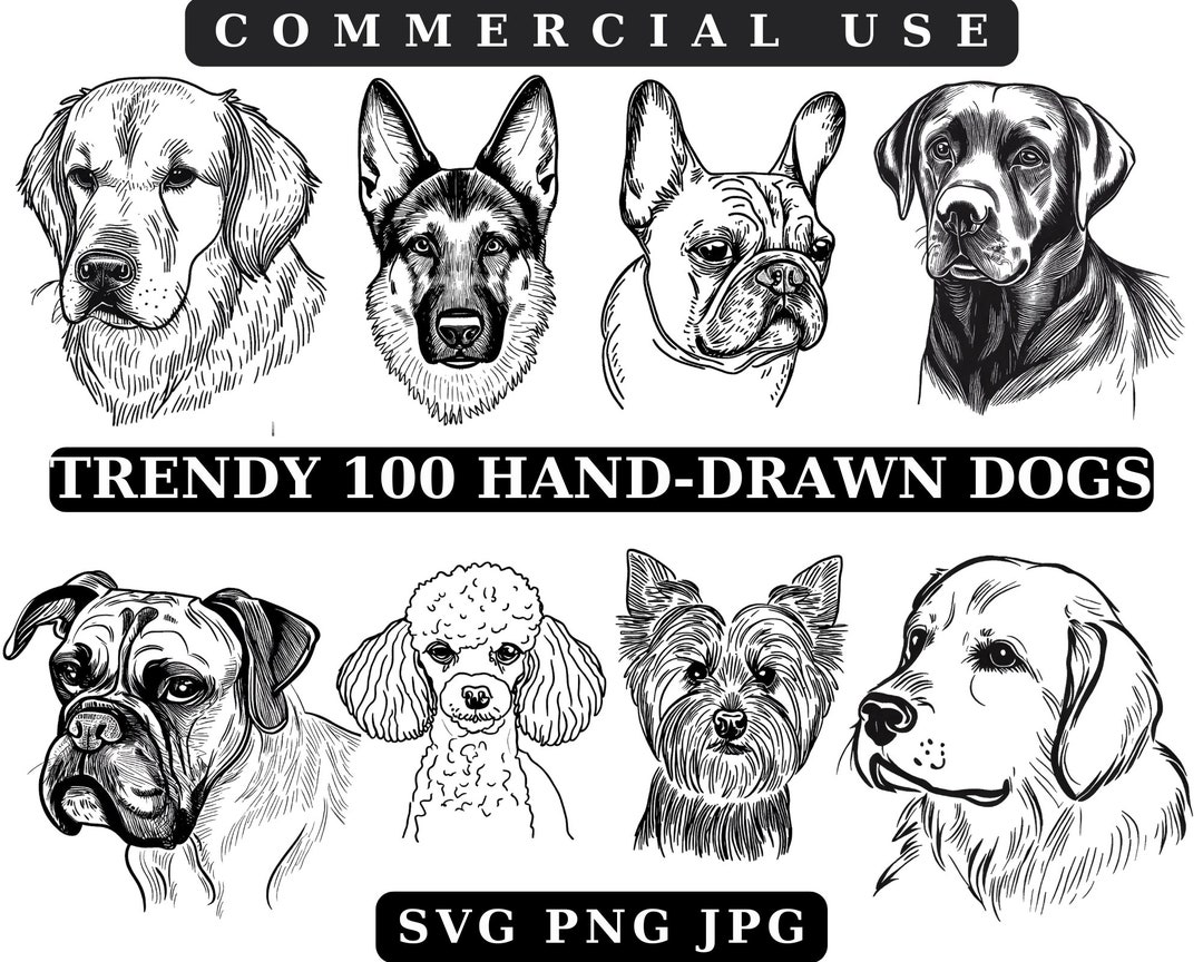 Dog Breed Portrait Clipart: Hand-drawn SVG, PNG, JPG (digital Download ...