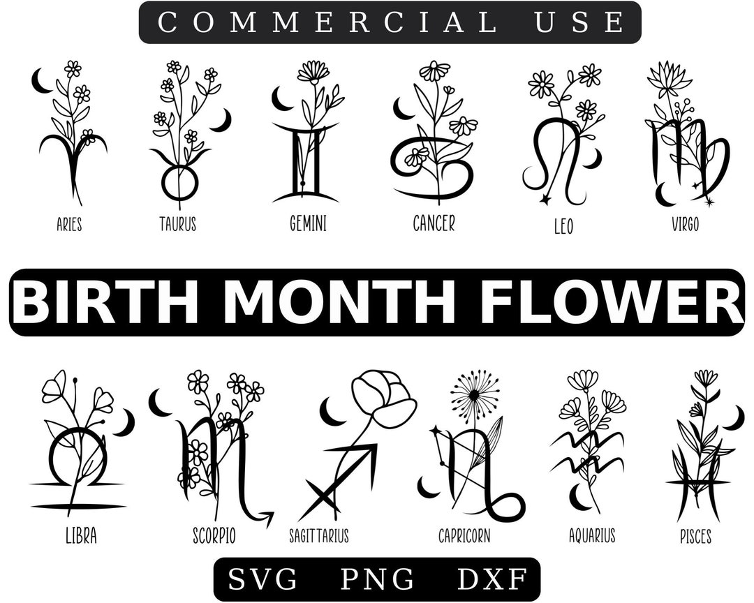Birth Month Flower Zodiac SVG Bundle: Astrology Clipart (digital ...
