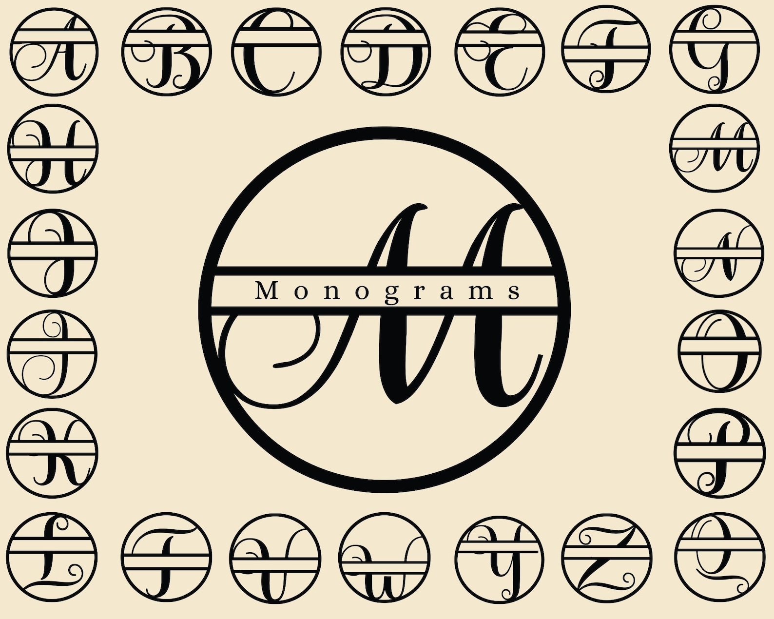 Circle Monogram Svg Keychain Svg Circle Monogram Font | Etsy