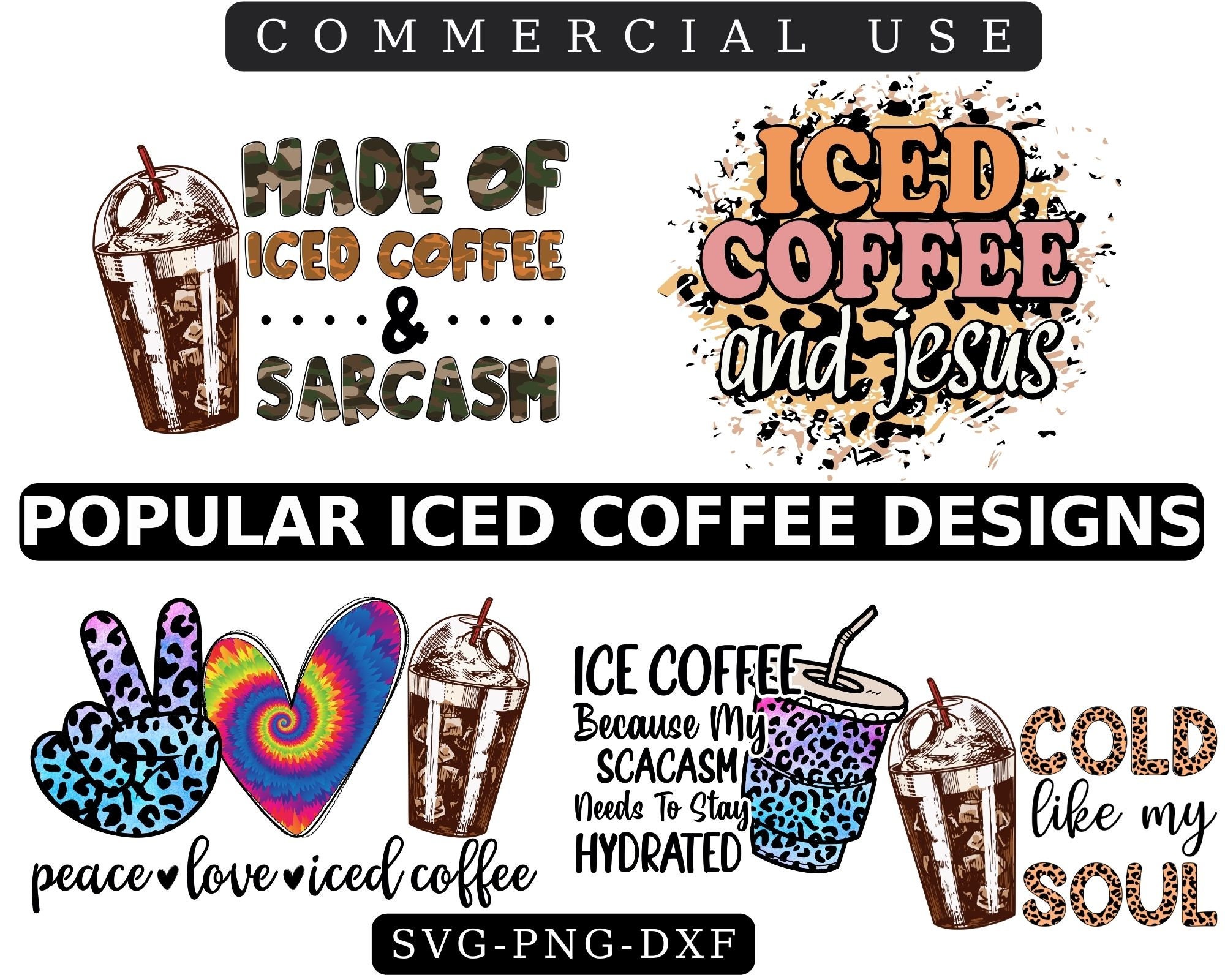 Iced Coffee Sublimation PNG Bundle: Leopard Print Designs (digital ...