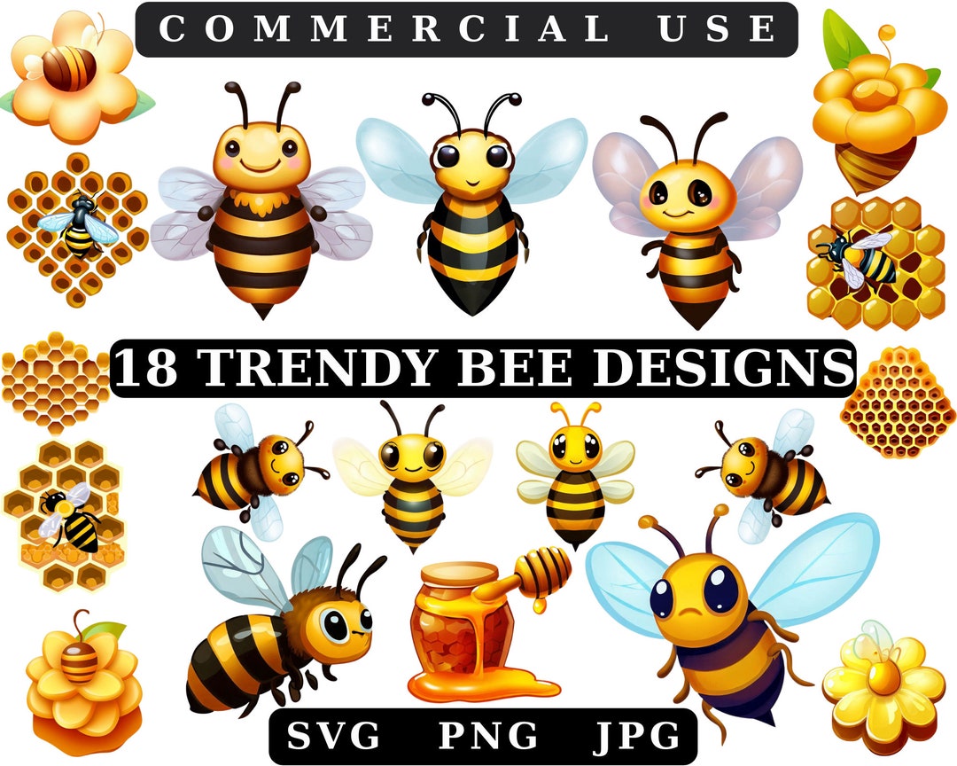 Bee Clipart Set, Clip Art Set of Bees, Honey Svg Png,beehive, Cute Bees ...