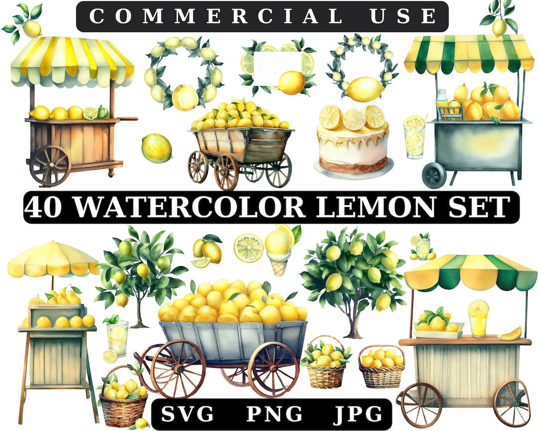 Cute Sweet Lemon Clipart,lemon Stand Png,lemonade,gelato,digital ...