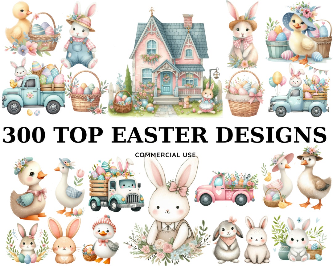 Easter Watercolor Clipart Bundle: Bunny, Eggs, Wildflowers (PNG) - Etsy