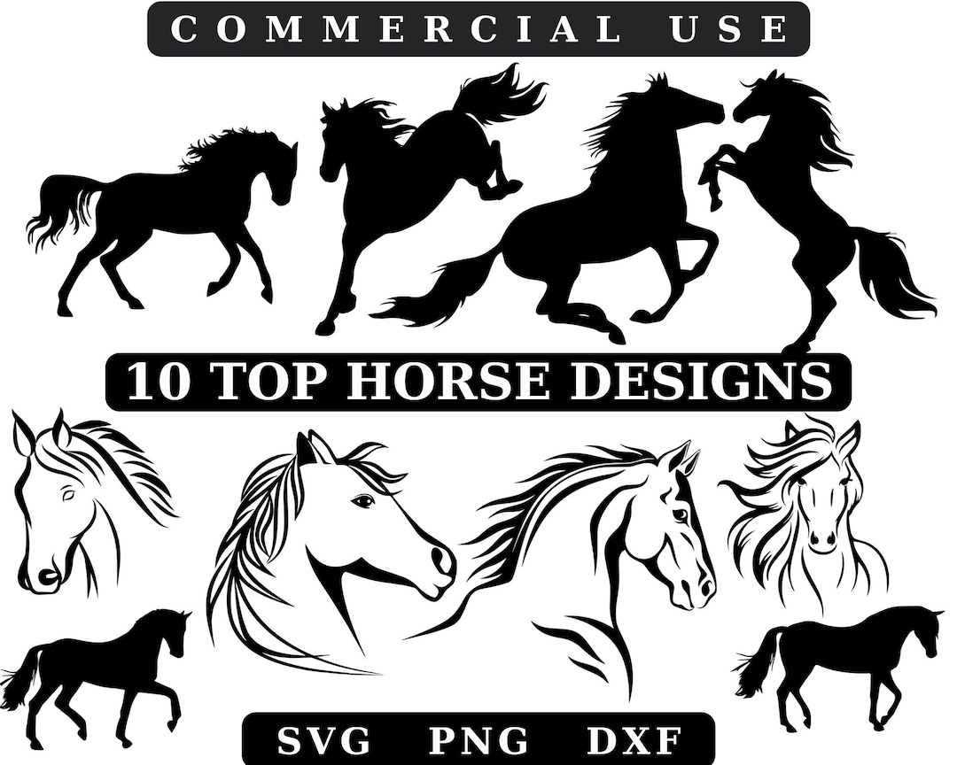 Horse Designs SVG: Prancing, Standing, Head Vector (digital Download ...