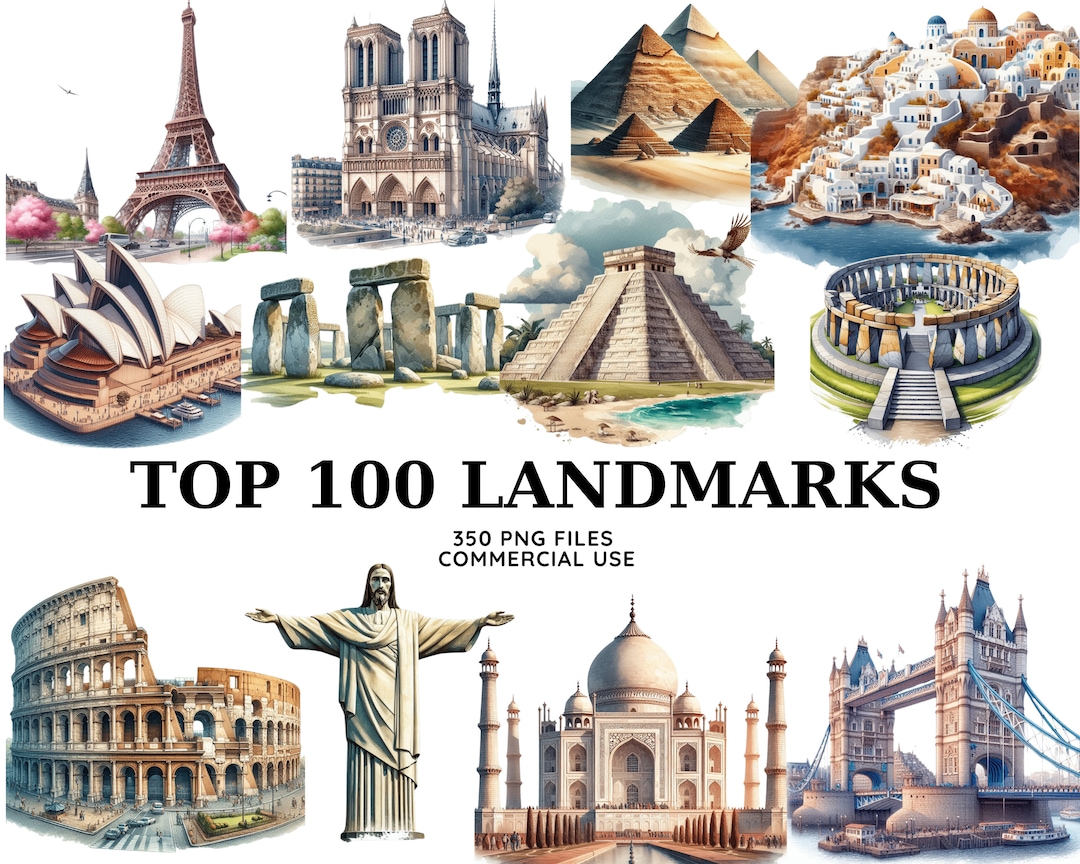 Watercolor World Landmarks Clipart Bundle (300+ PNG) - Etsy