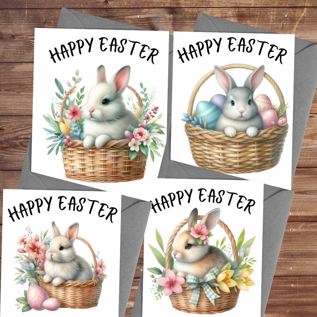 Easter Bunny in a Basket Clipart Bundle, Easter Clipart, Easter ...