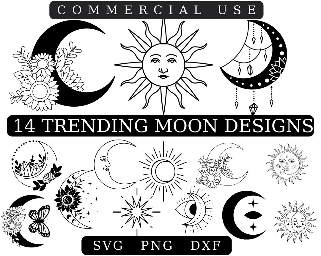 Moon Phase Svg Bundle, Boho Moon Svg, Crescent Moon Svg,moon and Stars ...