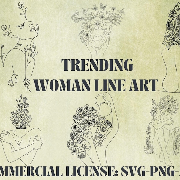 Line Art Woman Svg - Etsy