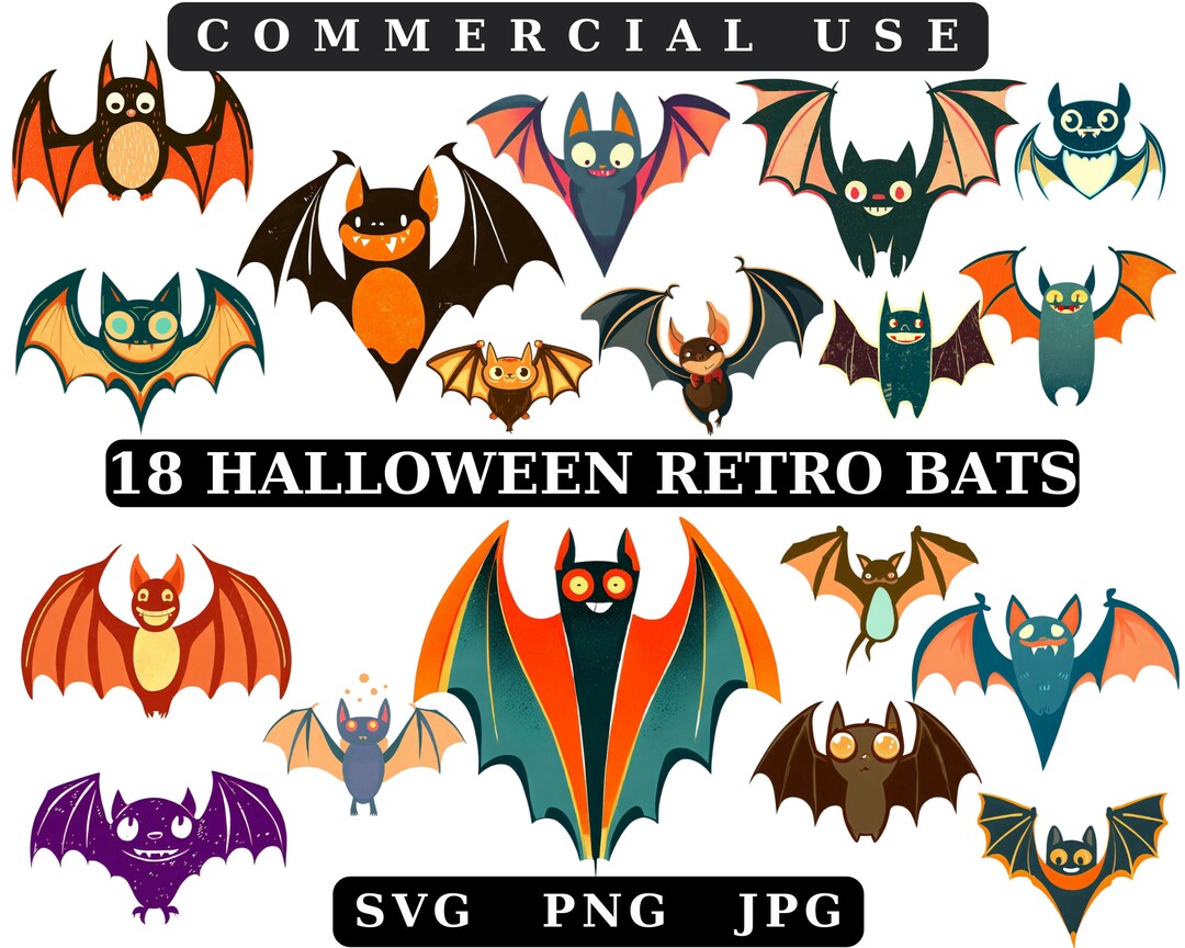 Watercolor Bats Clipart, Retro Groovy Cute, Spooky Bat,halloween Decor ...