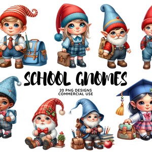 School Gnome Clipart PNG Bundle School Gonk Hand Drawn Watercolor ...