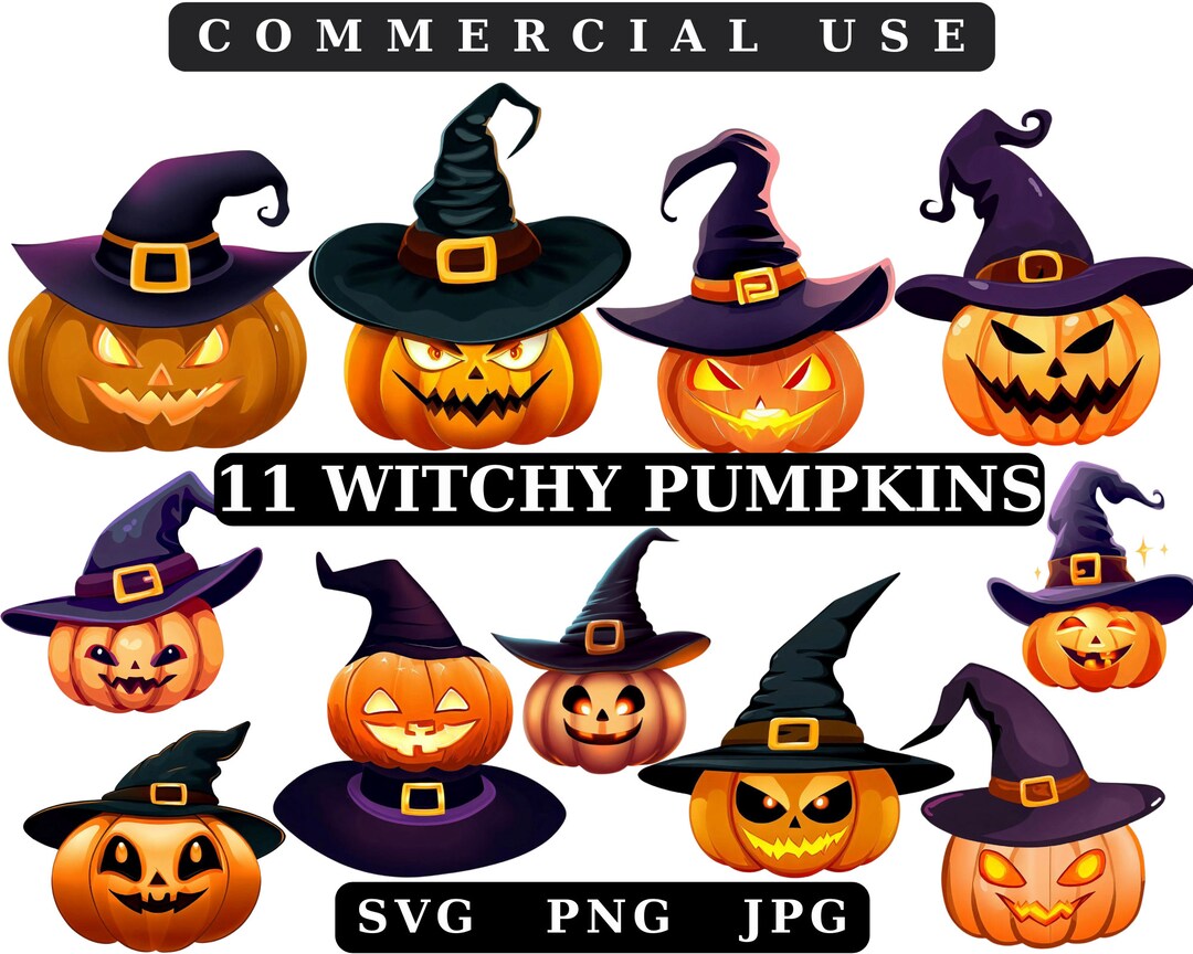 Witch Pumpkin Svg Png, Halloween Clipart Fancy Witchy Pumpkin, Autumn ...