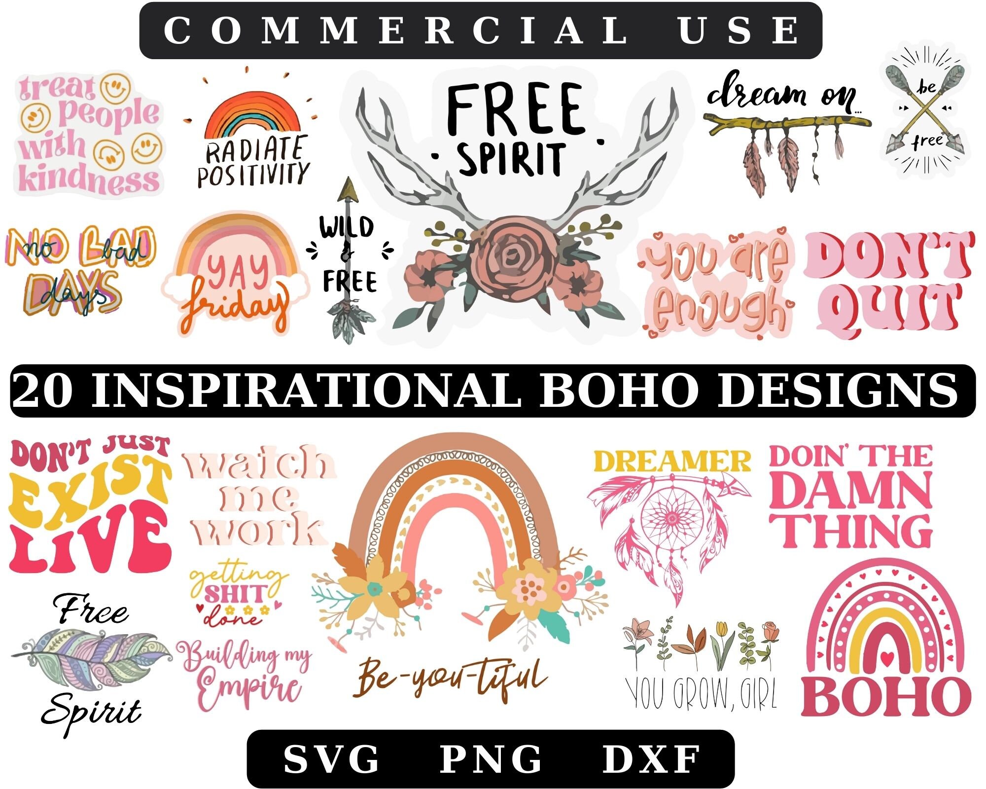 Boho Inspirational Quote Bundle Svg,digital Stickers,motivational ...