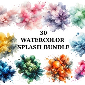Watercolor Alcohol Ink Splash Clipart: Colorful Abstract PNG (digital ...