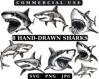 Shark Svg Bundle, Shark Silhouettes Svg, Hammerhead Shark Svg, Shark ...