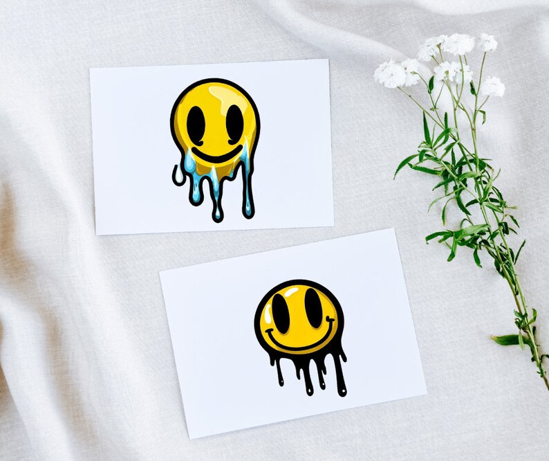 Dripping Smiley Face SVG PNG: Groovy Melted Halloween Clipart (digital ...