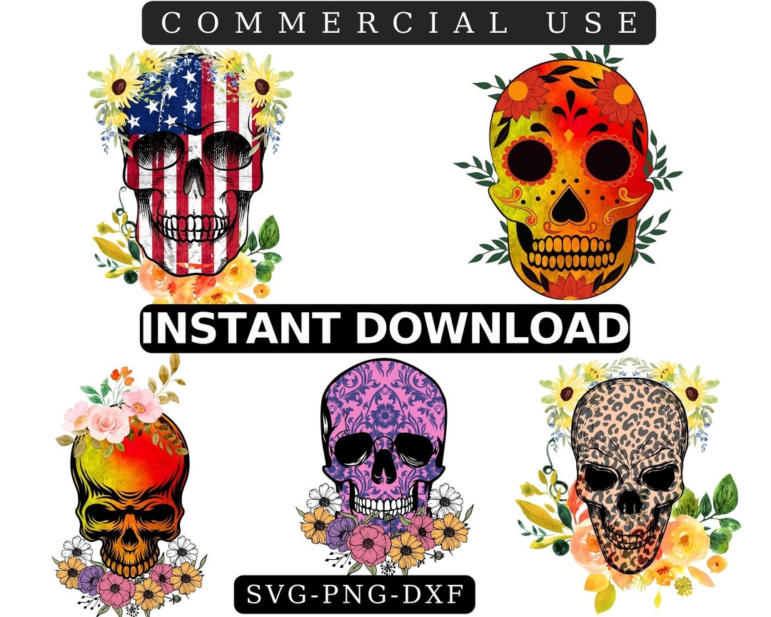 COLORFUL SKULL PNG, Digital Download, Colorful Sugar Skull Png, Skull ...