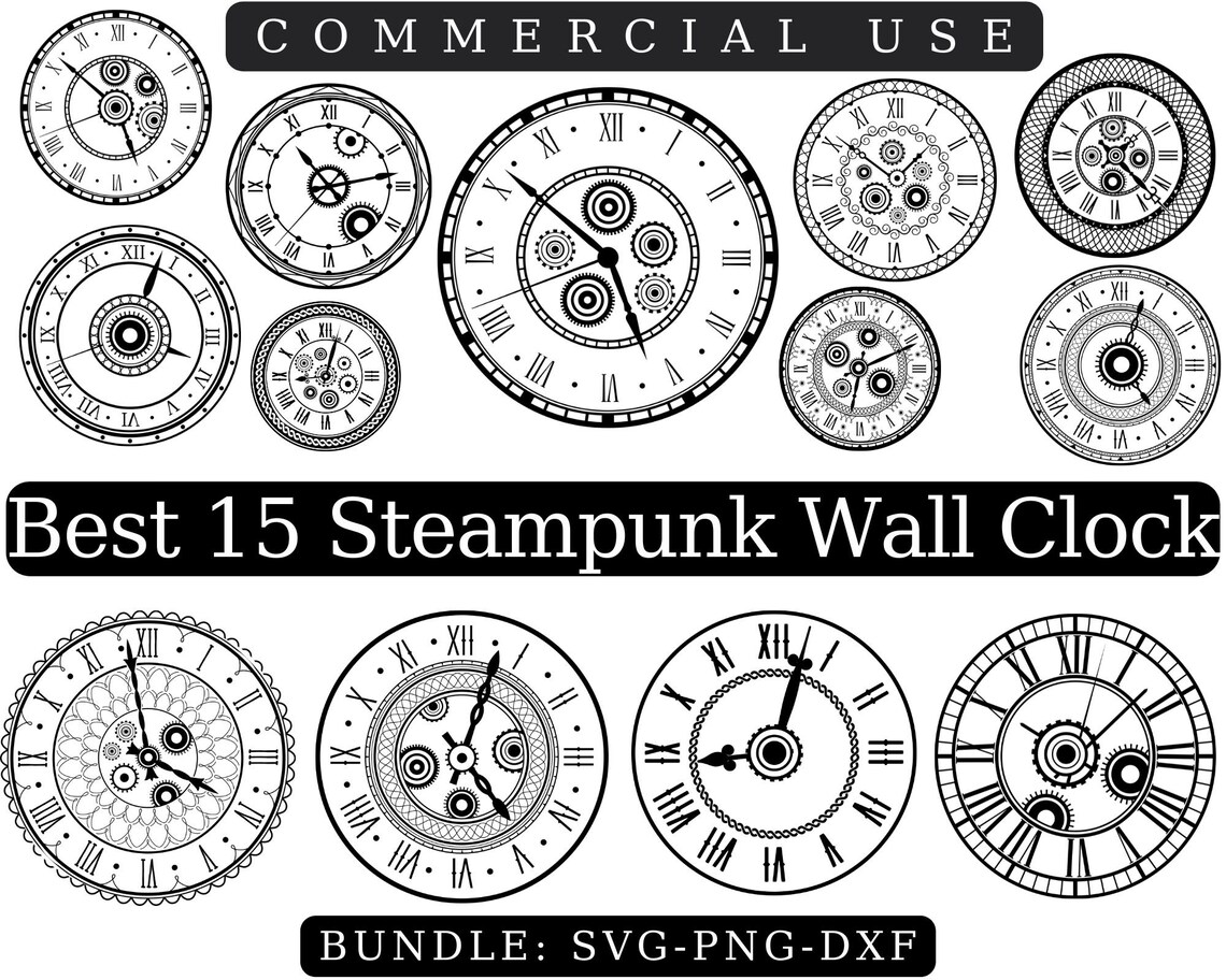 CLOCK FACE SVG Bundle Steampunk Wall Clock Instant Download - Etsy