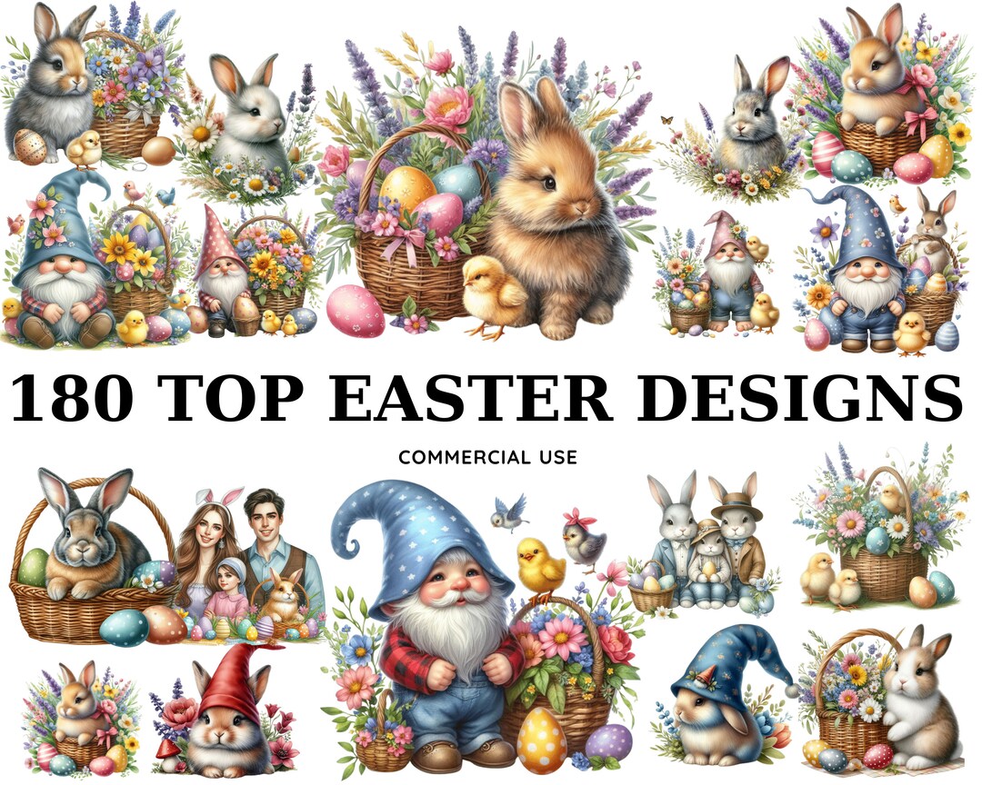 Easter Watercolor Clipart Bundle Png, Easter Bunny Images, Delightful ...