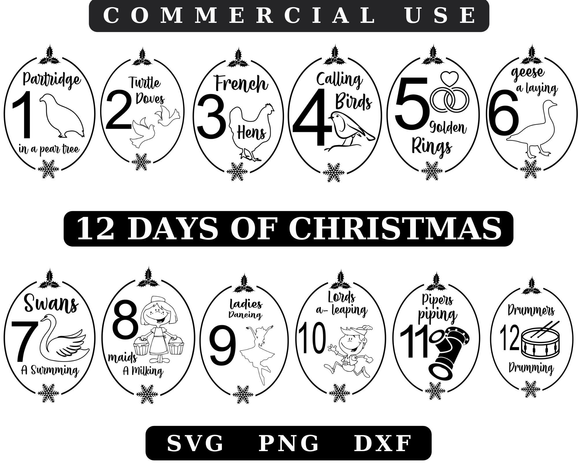12 Days of Christmas Clip Art: Holiday Graphics (SVG, PNG, DXF) - Etsy