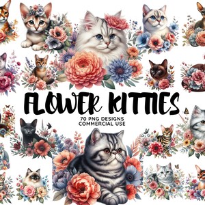 Floral Cat Clipart, Kitty Clipart Bundle, Flowers, Clip Art, Cat ...