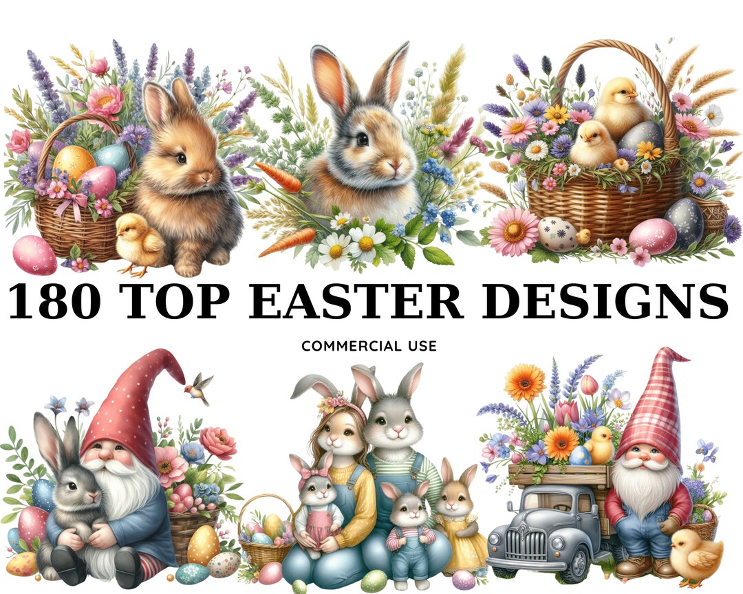 Watercolor Easter Clipart Bundle: Bunny, Eggs, Wildflowers (PNG Digital ...