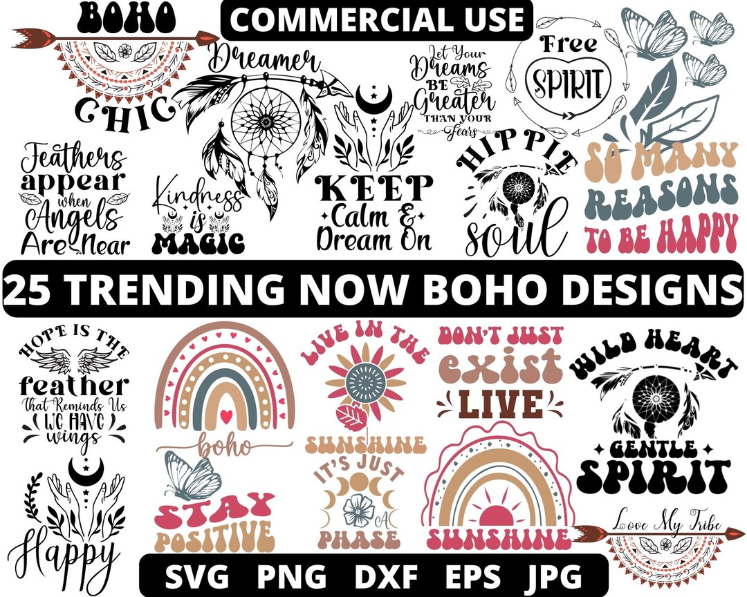 BOHO SVG BUNDLE Boho Svg Rainbow Svg Minimalist Svg Trendy Svg Moon Svg ...