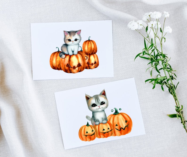 Hand-drawn Halloween Clipart Bundle: Watercolor Ghosts, Pumpkins (PNG ...