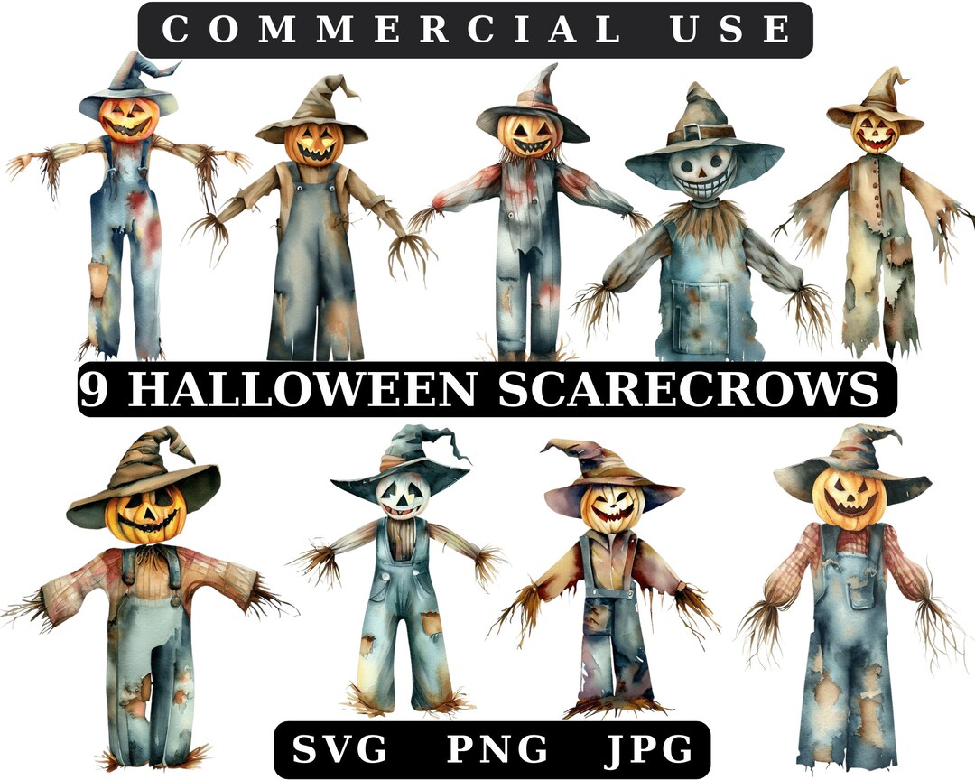 Watercolor Scarecrow Clipart Bundle,halloween Clip Art Png,digital ...