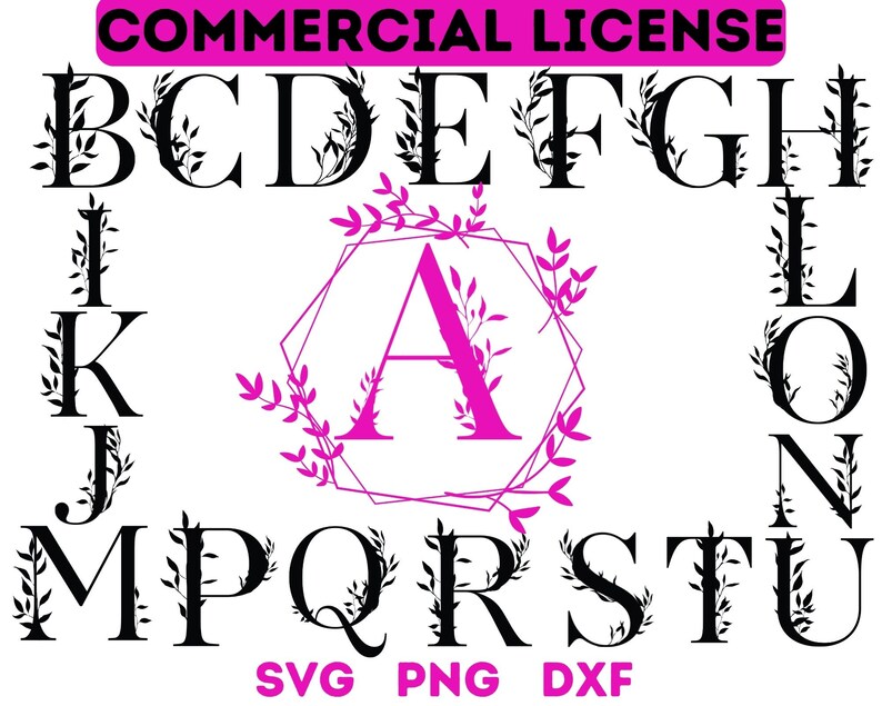 Floral Monogram SVG: Fancy Alphabet, Laurel Wreath (digital Download ...