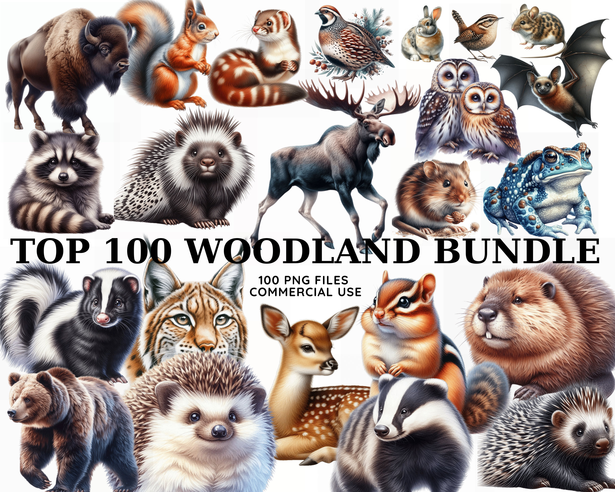 Watercolor Woodland Animals Clipart: 100-piece Forest Animal Bundle - Etsy