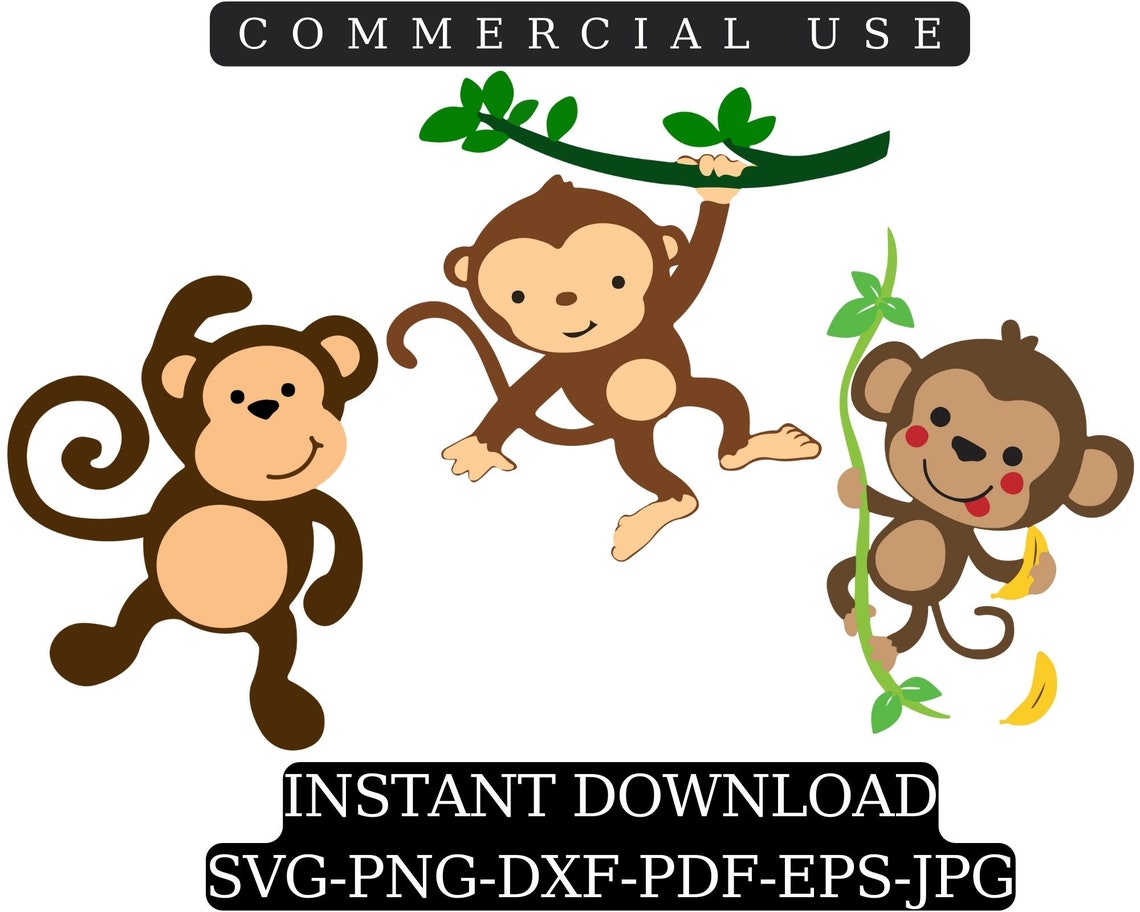 MONKEY SVG, INSTANT Download, Monkey Clip Art, Baby Monkey Svg Jungle ...