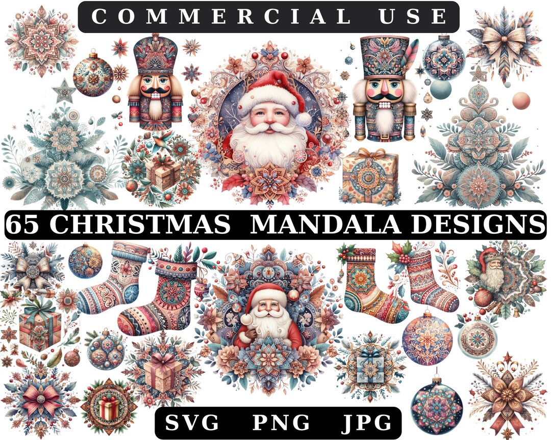 Christmas Boho Mandala Clipart, Xmas Nutcracker Santa Claus Tree ...