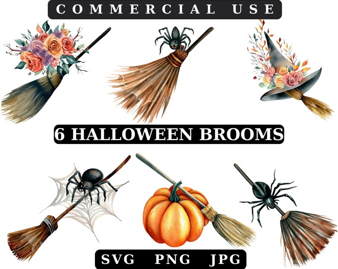 Watercolor Witch Brooms Digital Clipart, Commercial Use, Instant ...