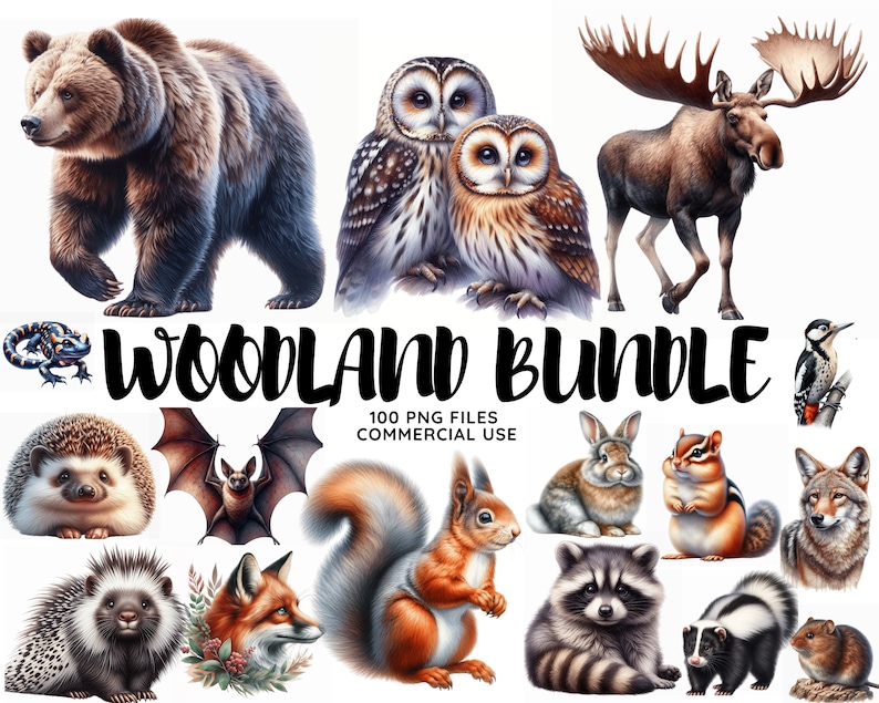 Watercolor Woodland Animals Clipart: 100-piece Forest Animal Bundle - Etsy