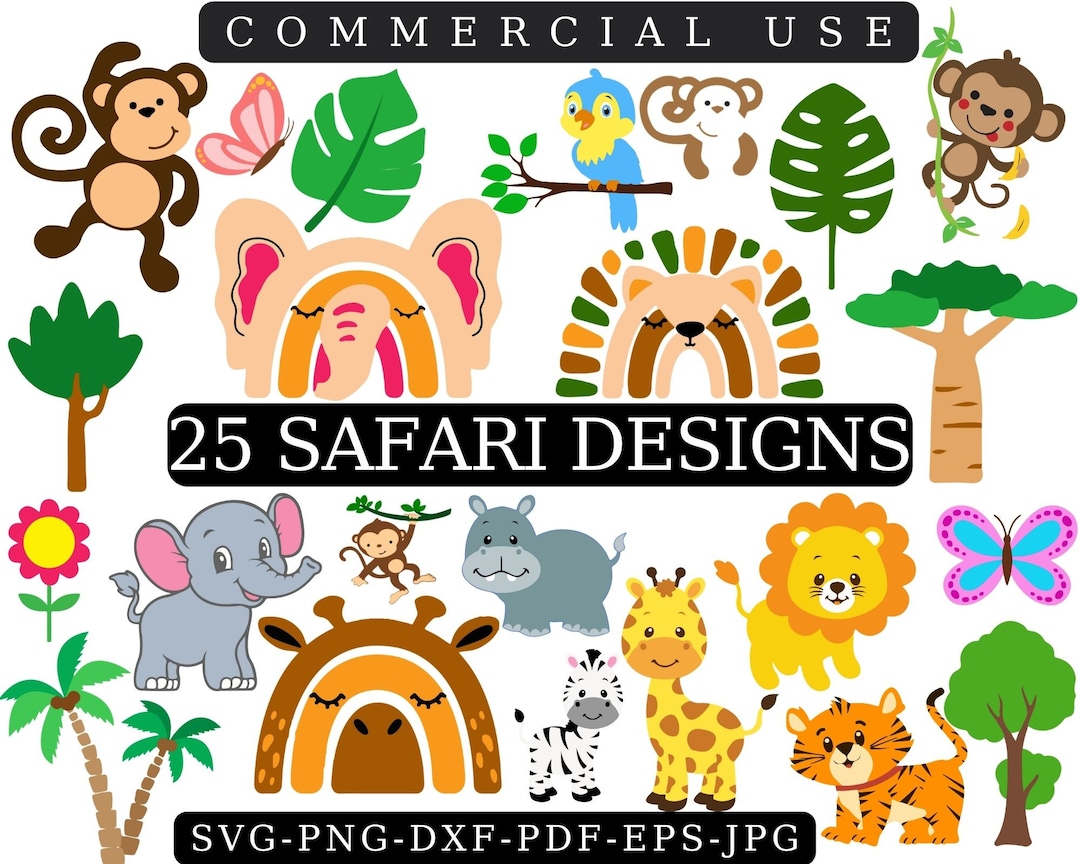 SAFARI ANIMALS SVG, Cut File, Bundle, Giraffe, Tropical Leaves, Safari ...