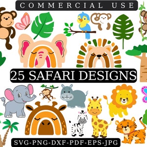 SAFARI ANIMALS SVG, Cut File, Bundle, Giraffe, Tropical Leaves, Safari ...