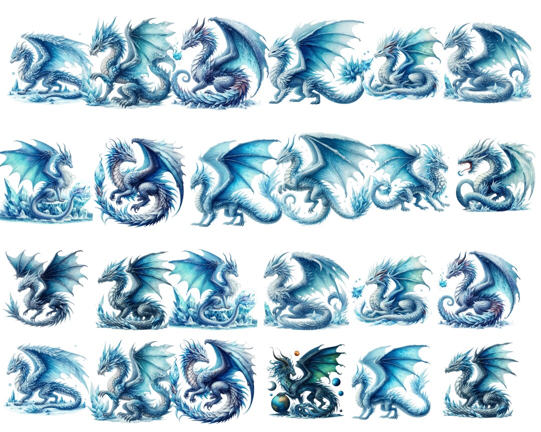 Water Elemental Dragons Clipart: Aquatic Fantasy Art for Digital Design ...
