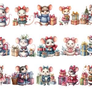 Christmas Mouse Clipart, Cute Mice in Santa Hat, Watercolor Christmas ...