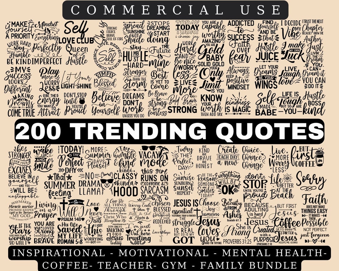 200 Trending Quotes SVG PNG DXF Bundle - Commercial Use - Etsy