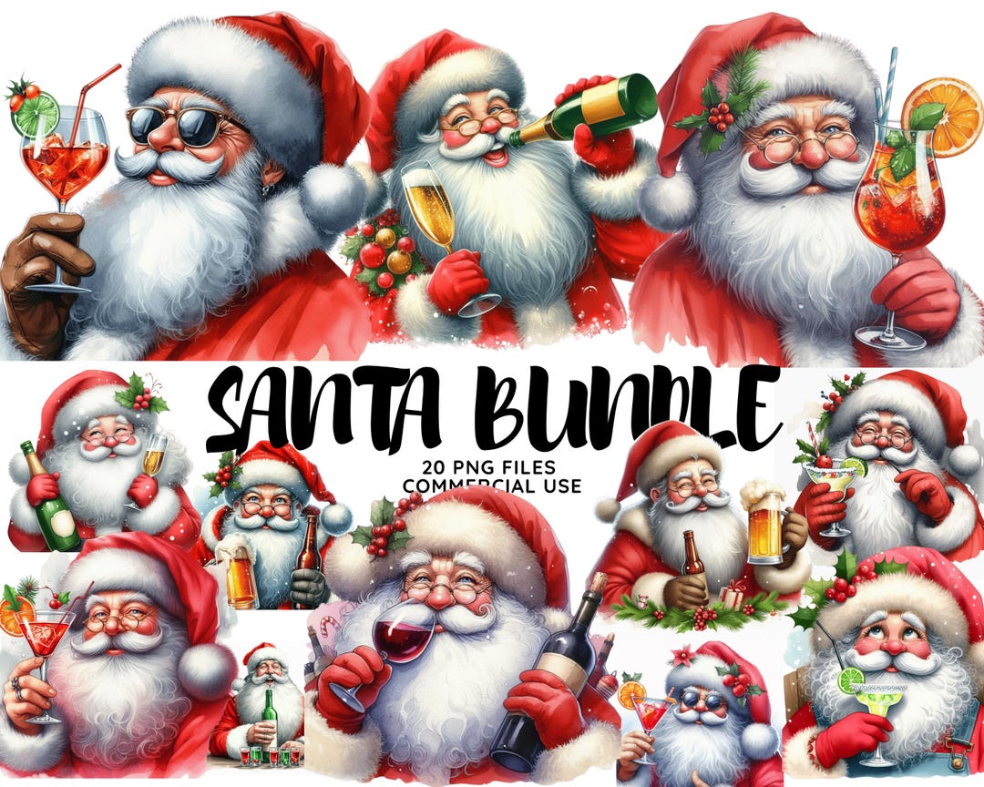 Funny Drinking Santa PNG Clipart: Christmas Cocktails Digital Download ...