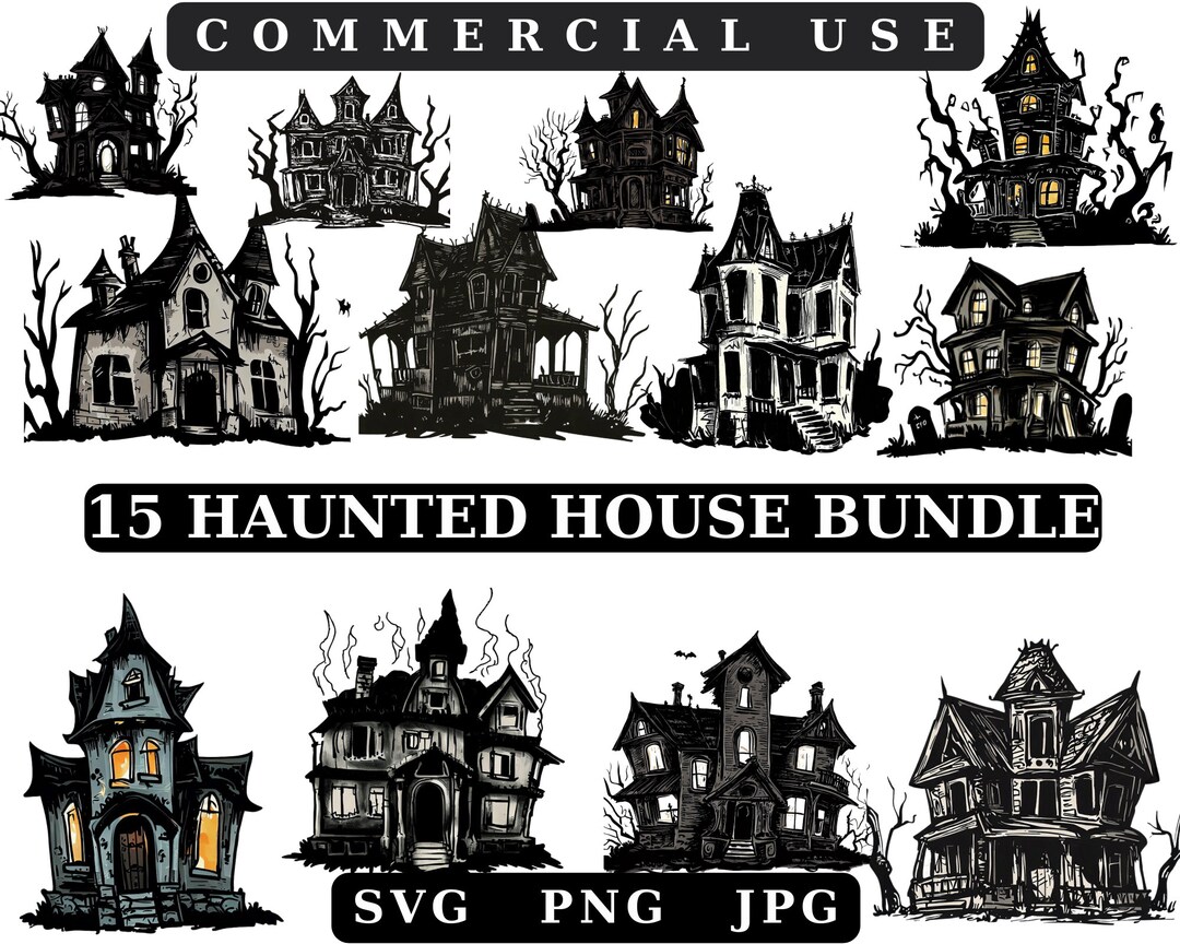Haunted House SVG Bundle: Retro Halloween Clipart (15 Files) - Etsy