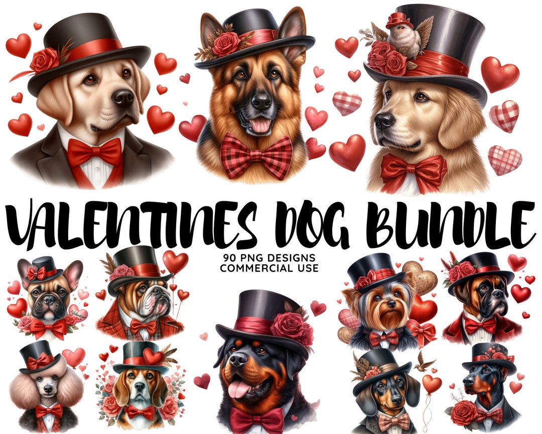 Valentine Dogs Watercolor Clipart Bundle, Festive Dog Images Cozy ...
